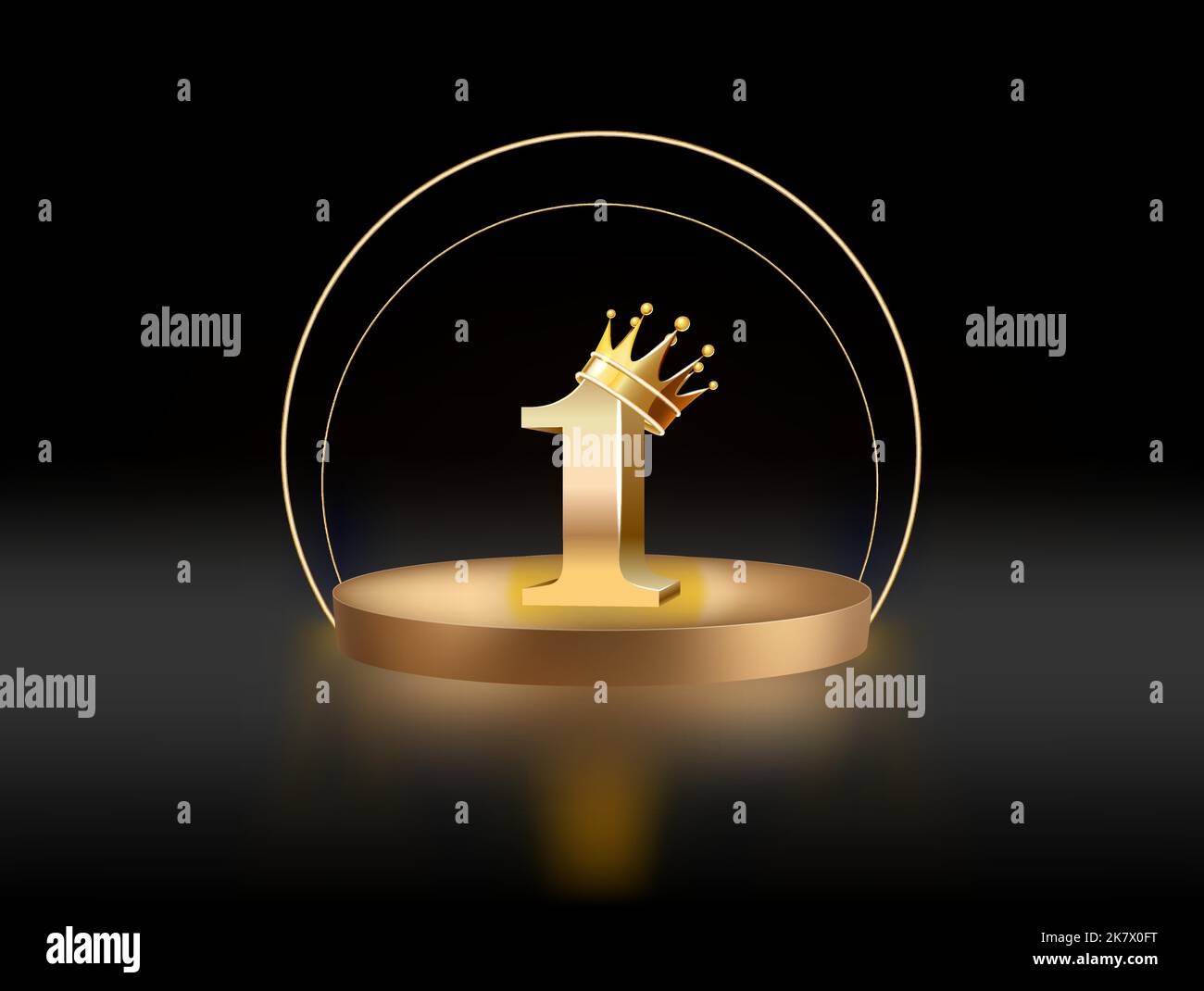 Stage podium with the number one gold on a white background Stock ...