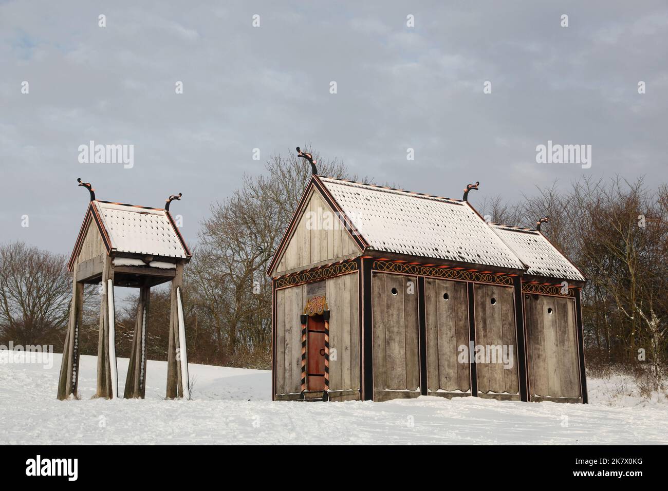 Viking stave church of Moesgaard in winter, Denmark Stock Photo - Alamy