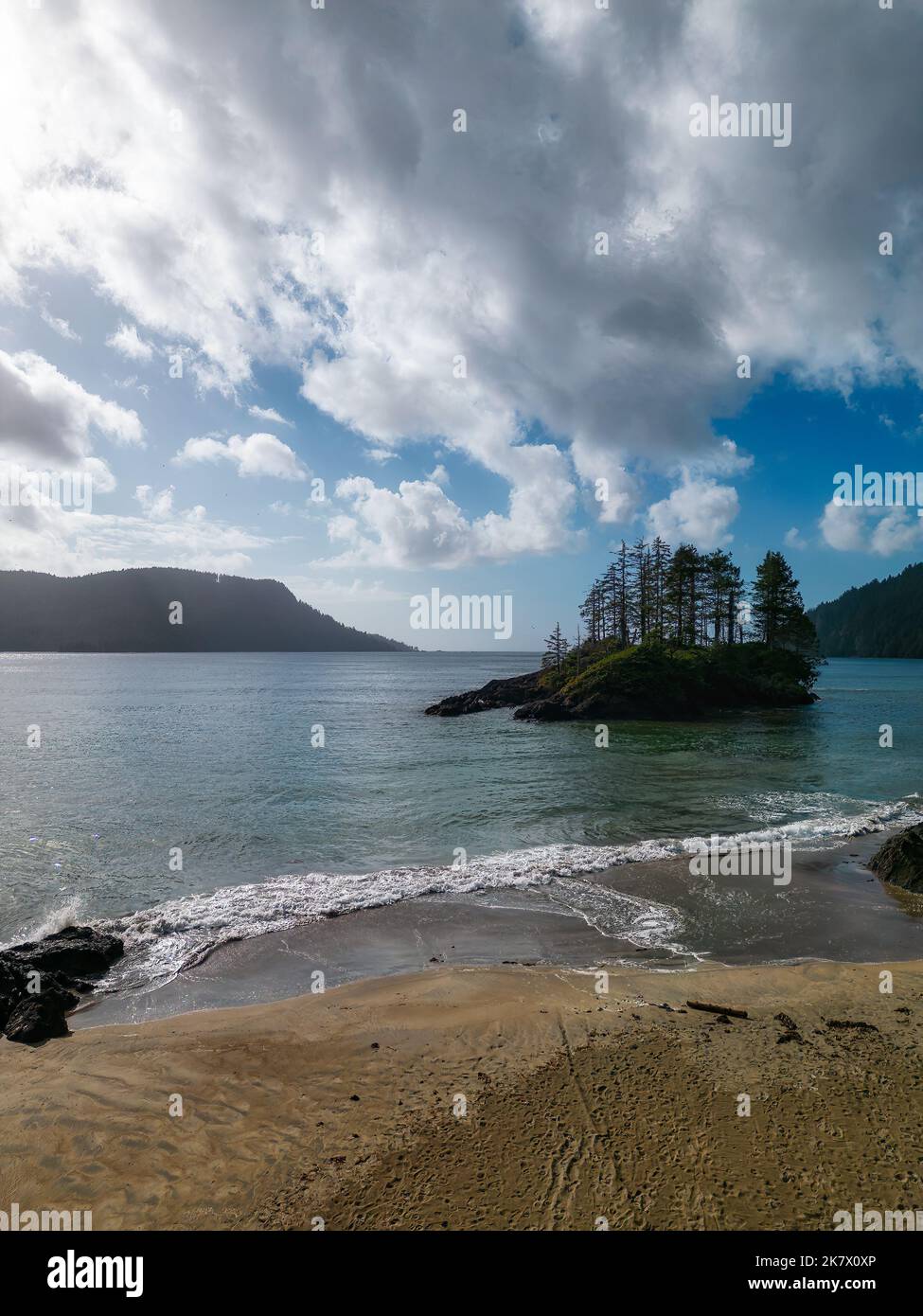 Sandy beach on Pacific Ocean Coast View. Sunny Blue Sky. San Josef Bay ...