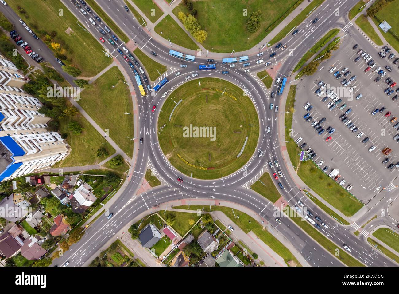 aerial view of road interchange or highway intersection. Junction ...