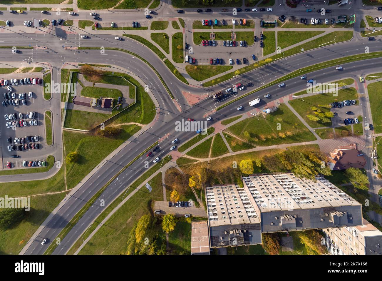 aerial view of road interchange or highway intersection. Junction ...