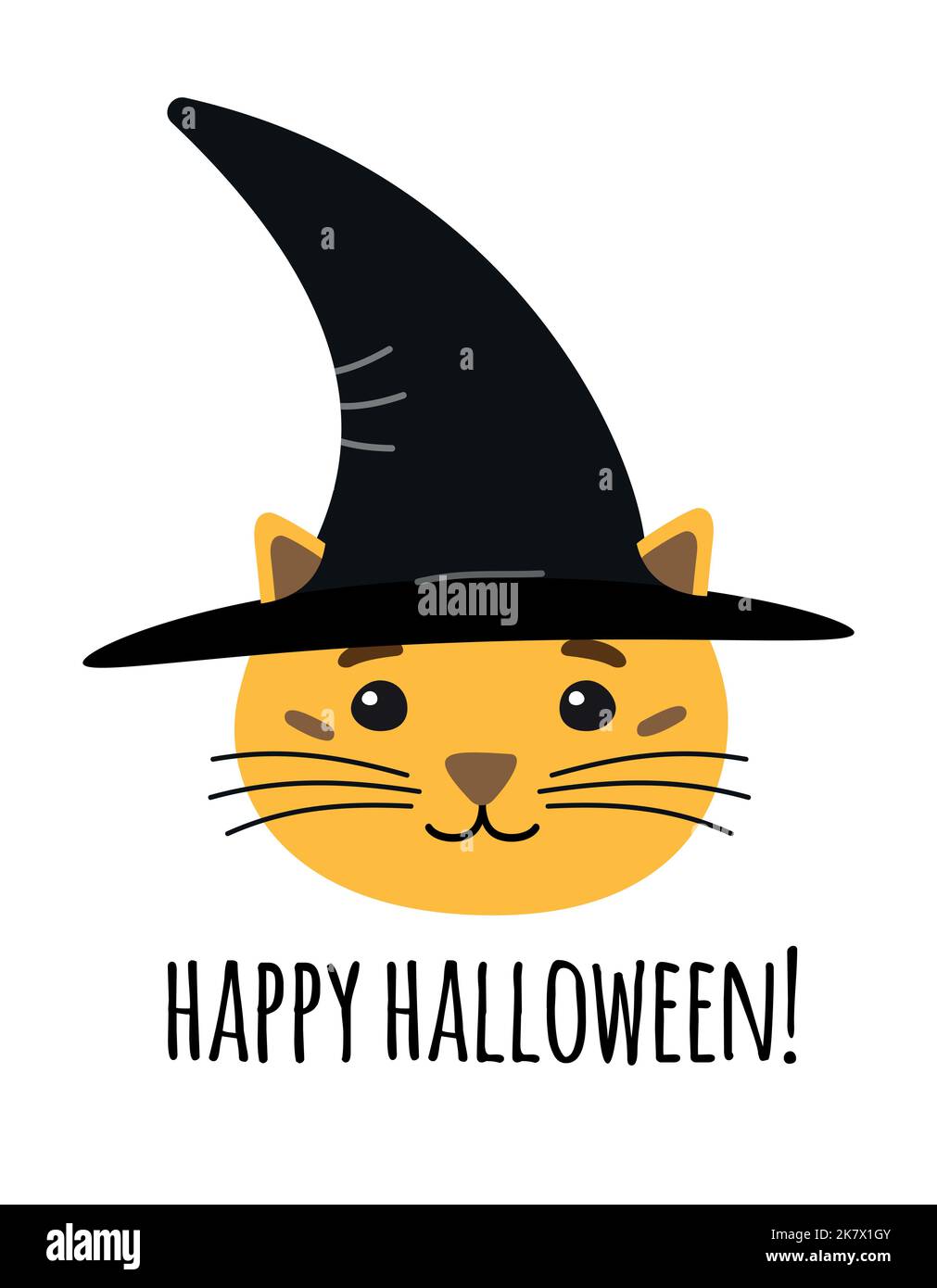 Vector flat cartoon Halloween witch cat with pumpkin and lettering ...