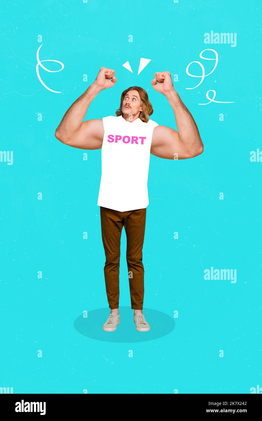 Creative abstract template collage of funny funky strong man powerful ...