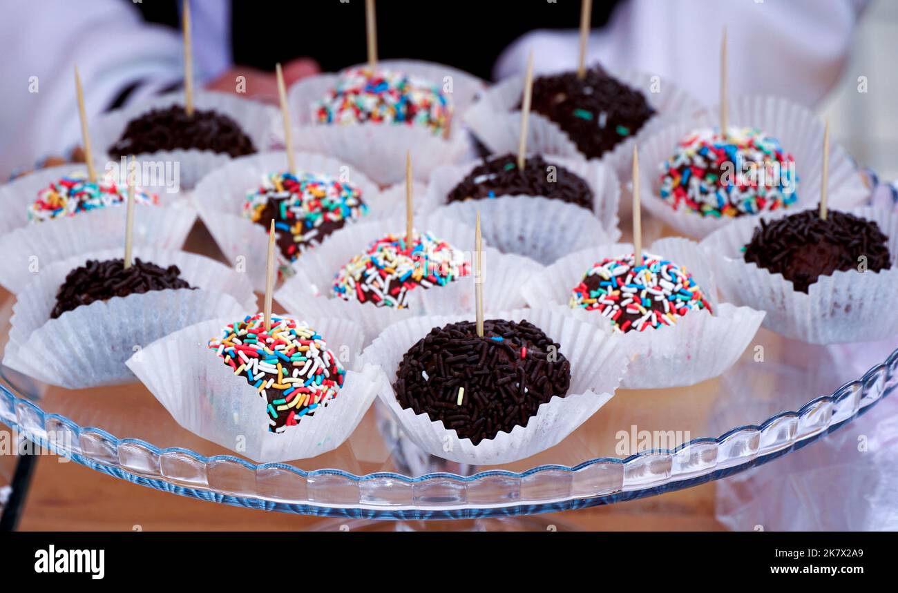 Homemade chocolate balls coated with sprinkles Stock Photo - Alamy