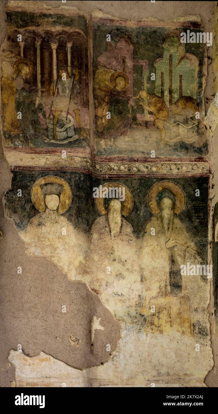 Detail of ancient wall paintings on Sopocani monastery in Serbia Stock ...