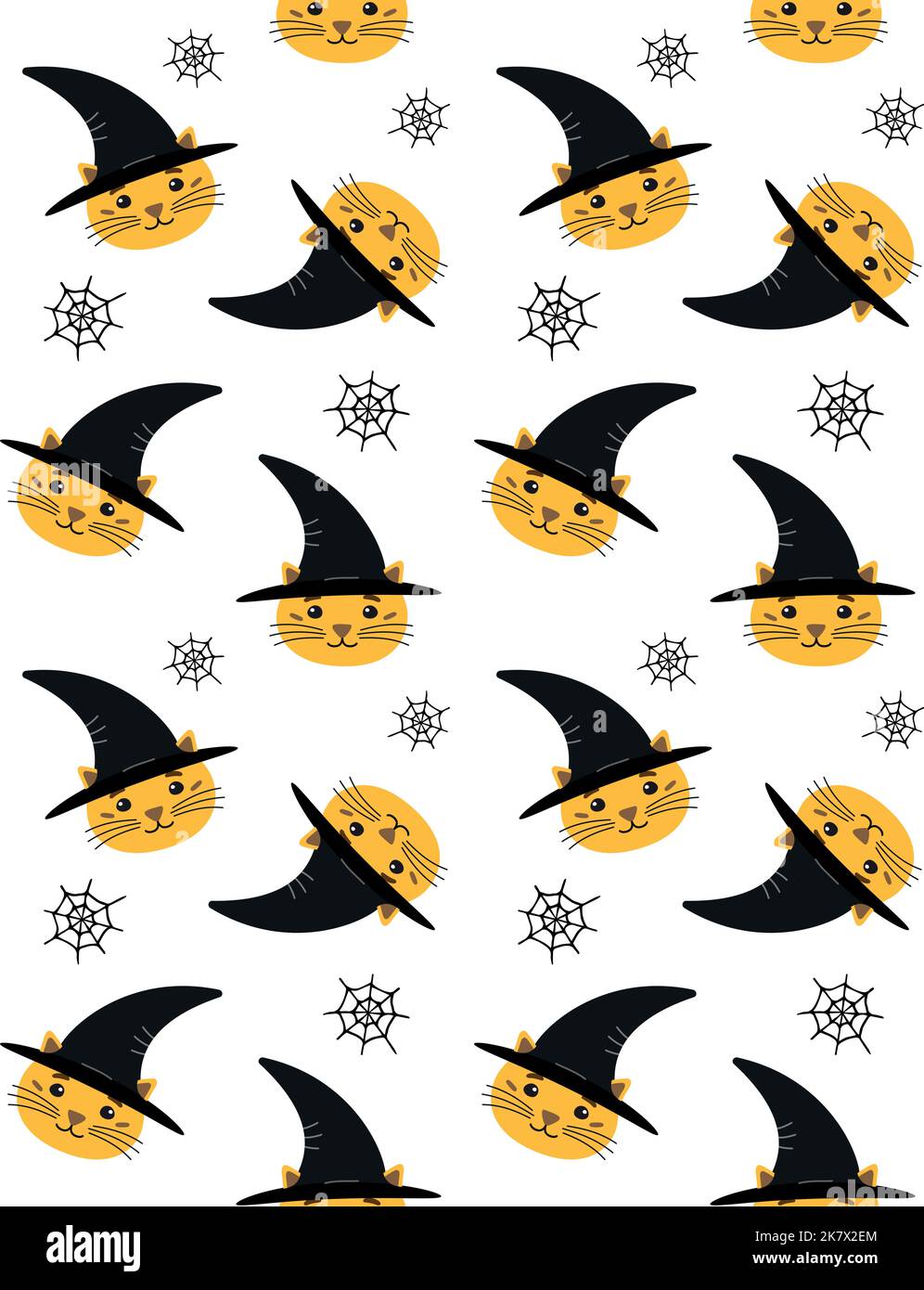 Vector seamless pattern of flat cartoon Halloween witch cat with hat ...