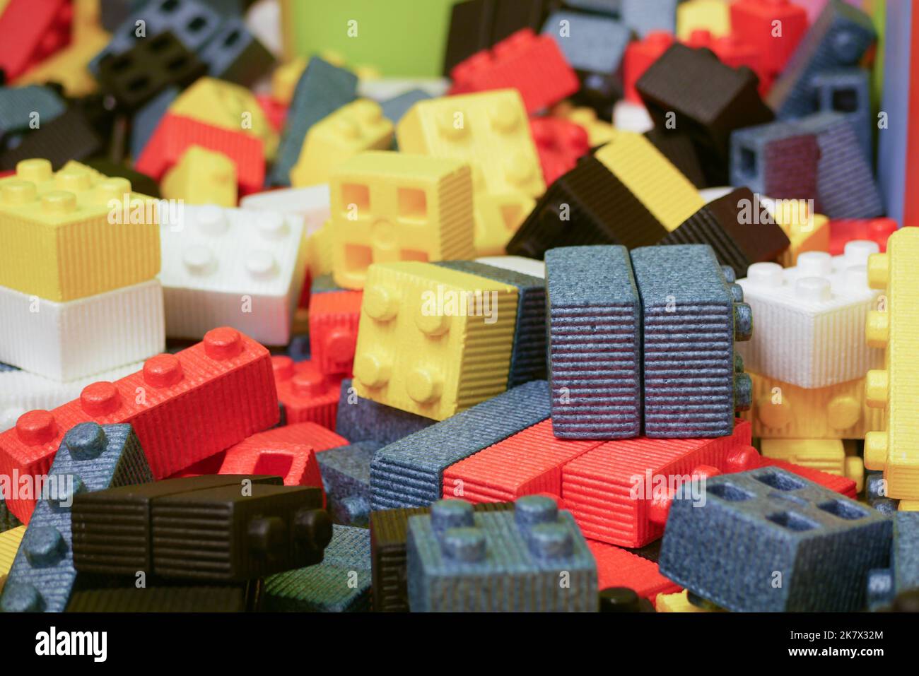 colorful building blocks on wooden table , top view Stock Photo - Alamy