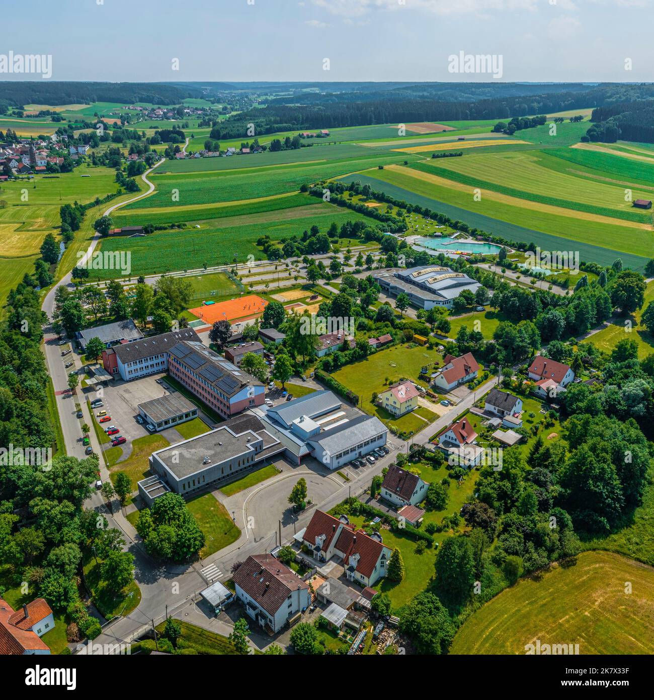 Aerial view to Fischach in the Western Forests near Augsburg Stock ...