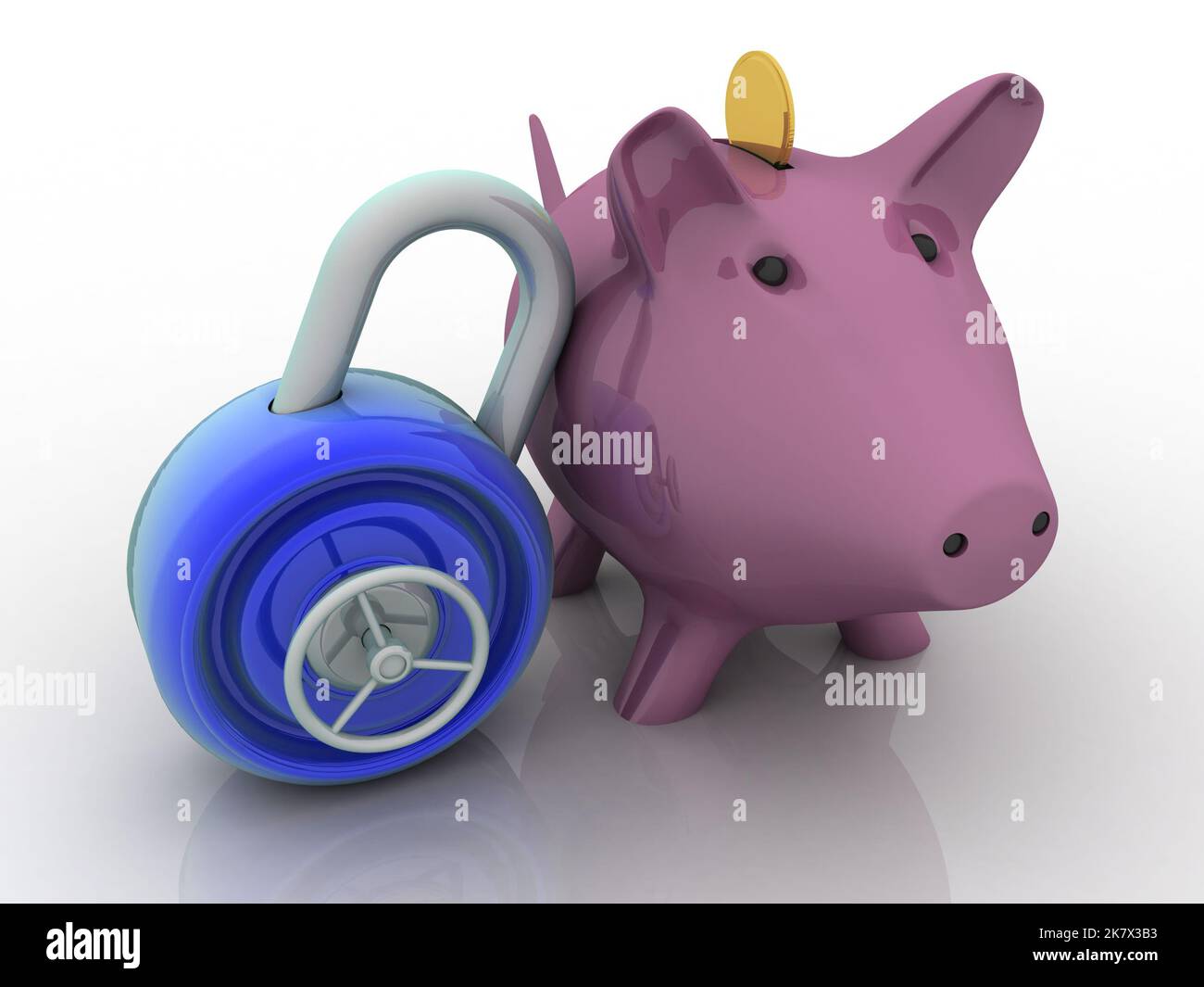 3d rendering Pig Coin bank protection lock Stock Photo - Alamy