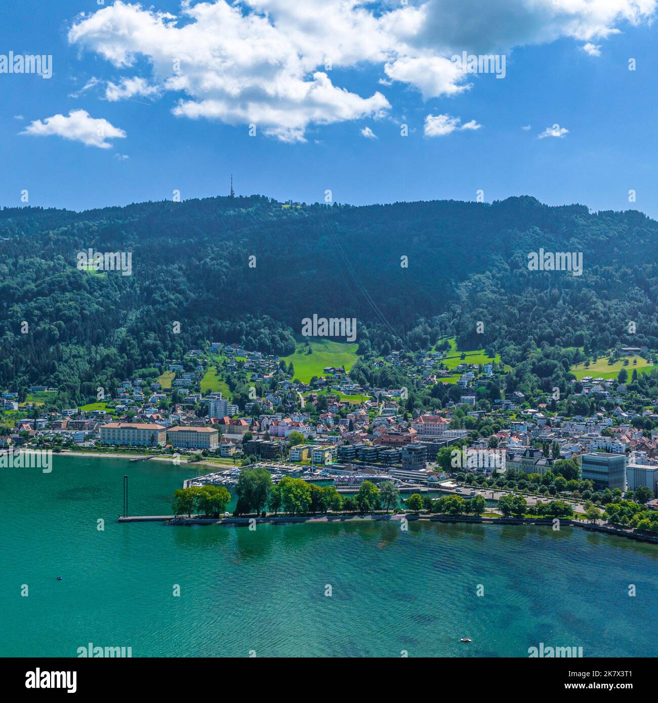 Beautiful view to the austrian district town of Bregenz on Lake ...