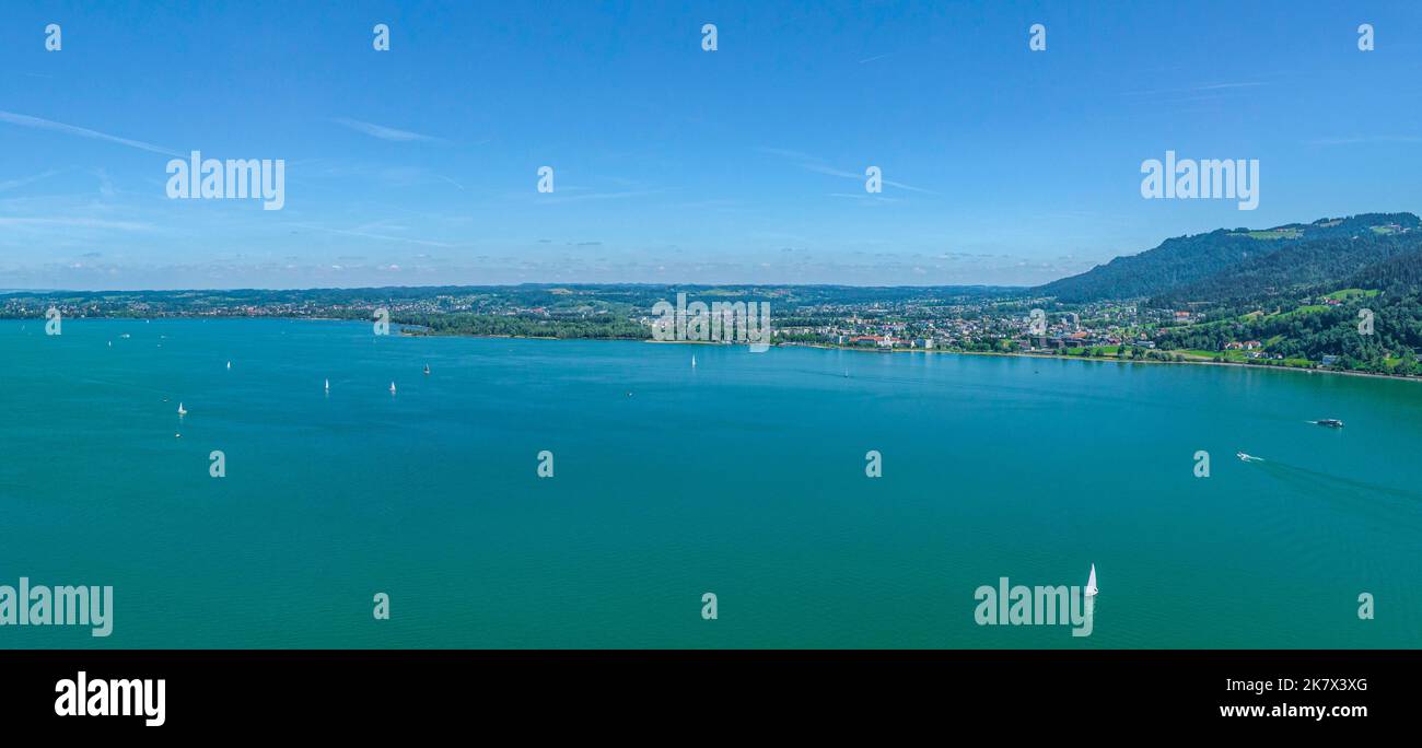Beautiful view to the austrian district town of Bregenz on Lake ...