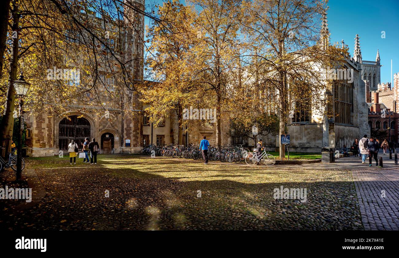Cambridge England UK Trinity College Autumn Sunshine and Autumn Colours ...