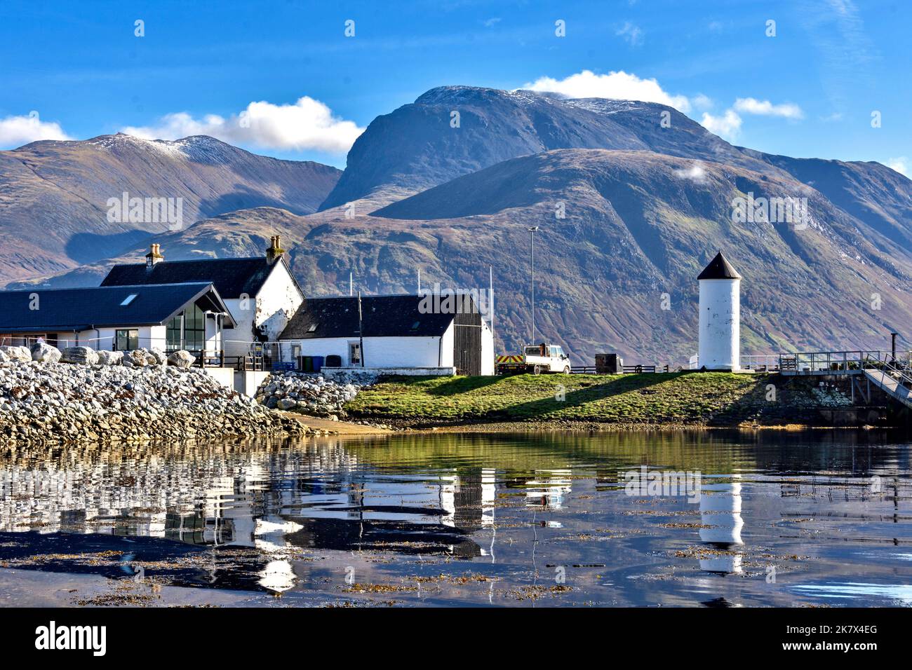 Corpach and Ben Nevis the Caledonian Canal buildings and the small ...