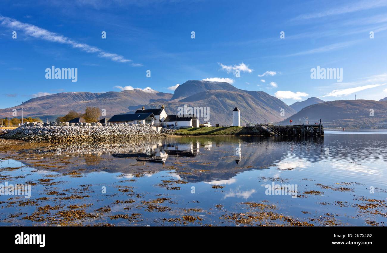 Corpach and Ben Nevis the Caledonian Canal buildings with the small ...