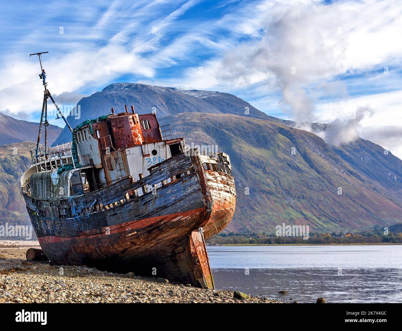 Corpach Fort William Scotland Ben Nevis and the hulk of the old Boat of ...