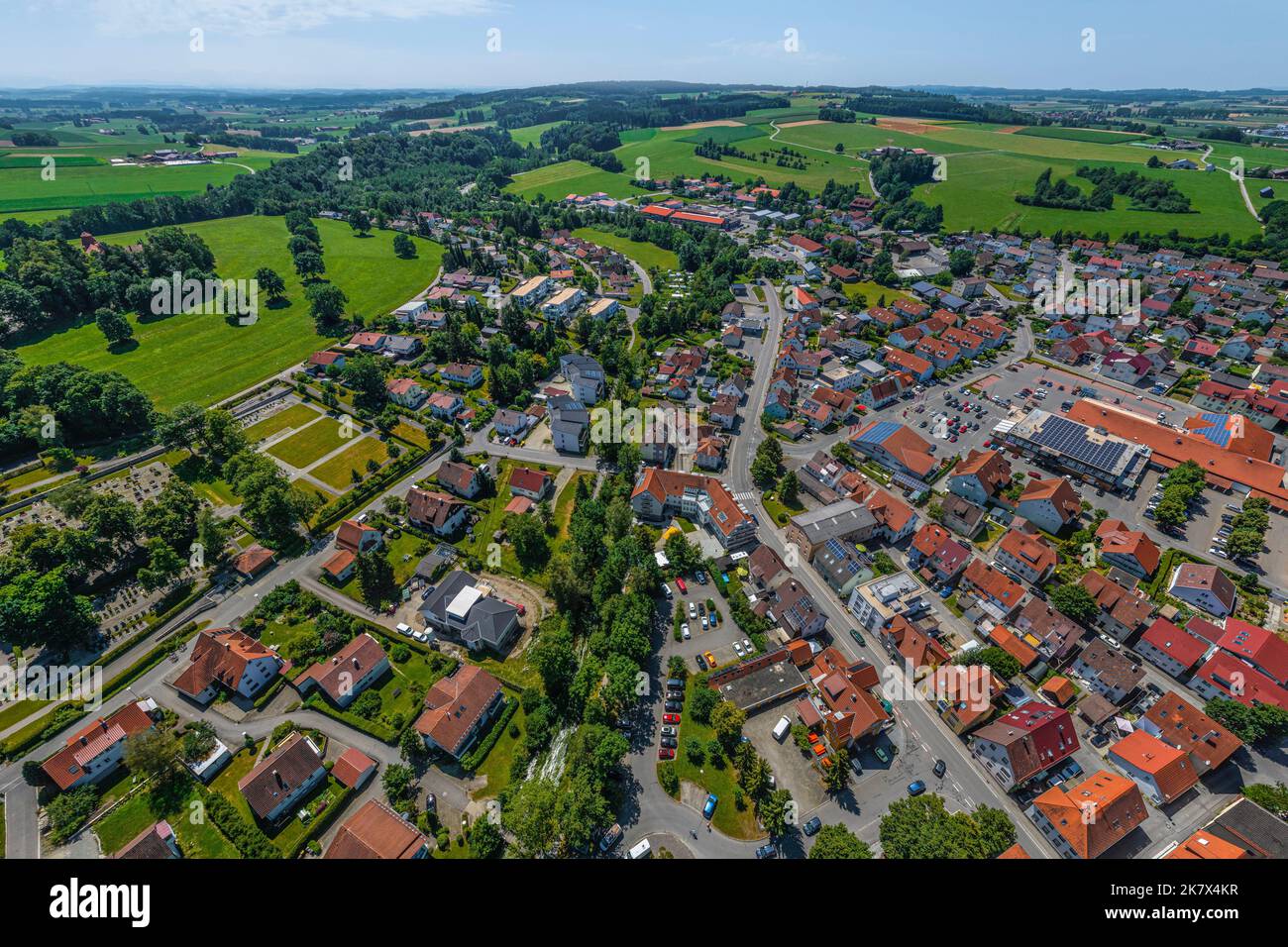 Aerial view to the little town of Bad Wurzach in Upper Swabia Stock ...