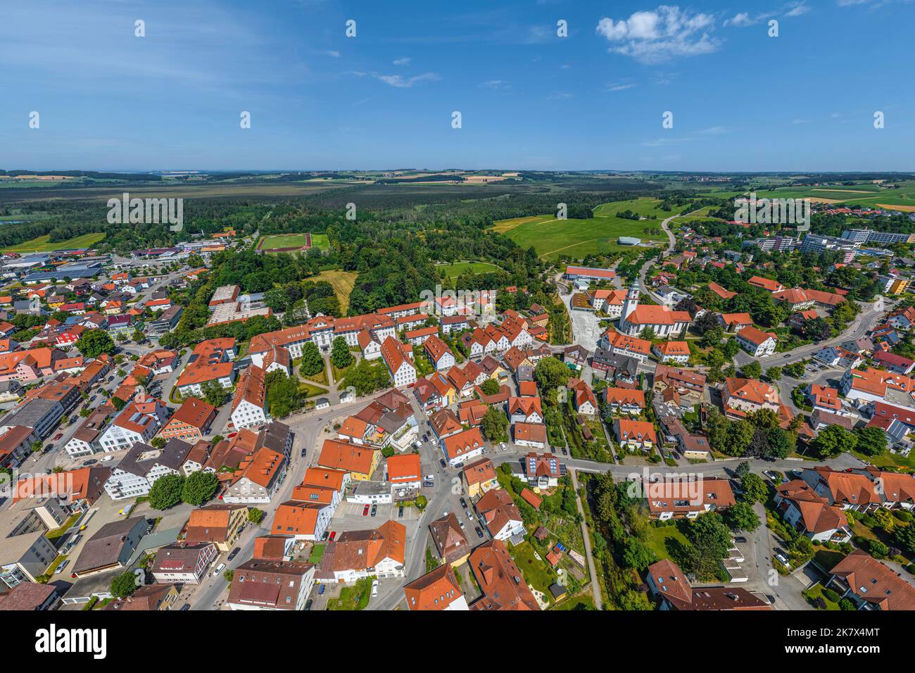 Aerial view to the little town of Bad Wurzach in Upper Swabia Stock ...