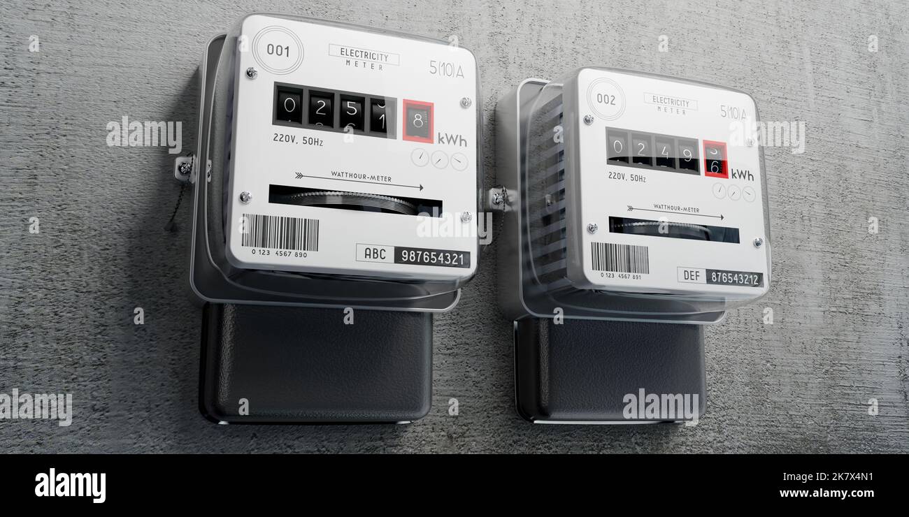 Electricity meters and concrete wall - 3D illustration Stock Photo - Alamy
