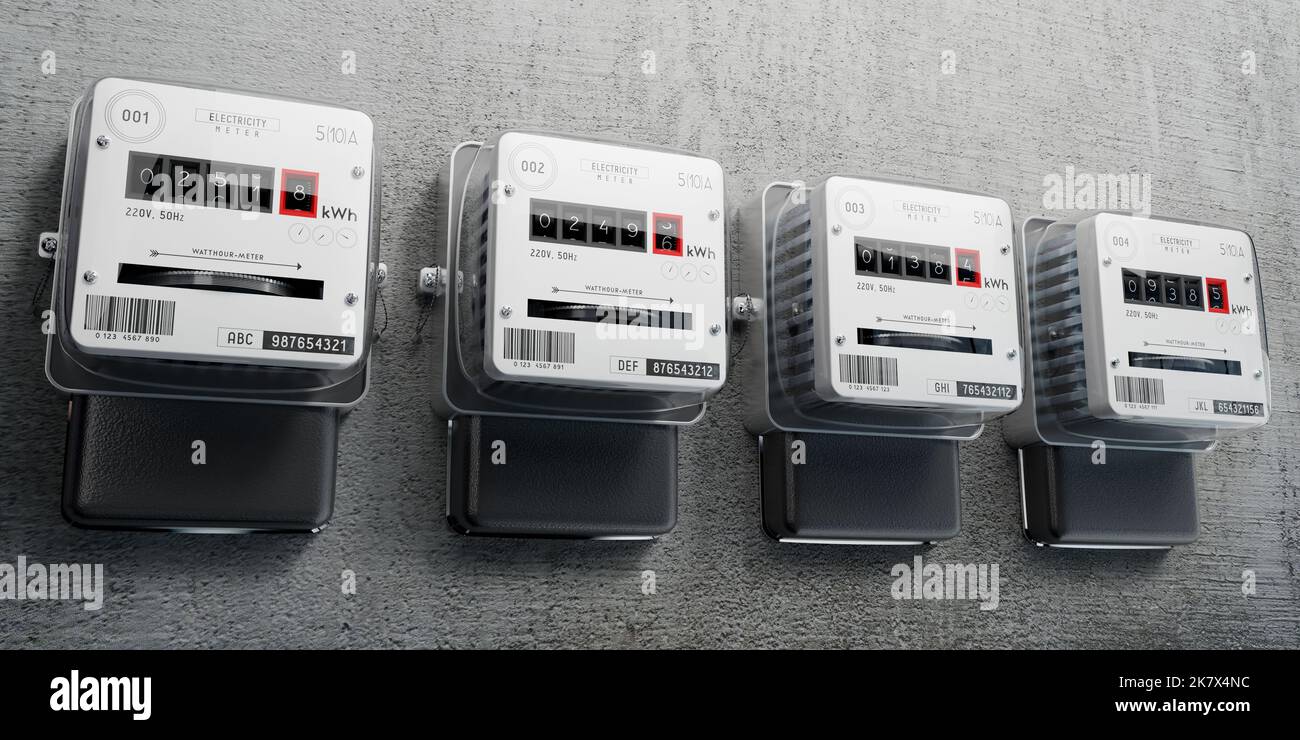 Electricity meters and concrete wall - 3D illustration Stock Photo - Alamy