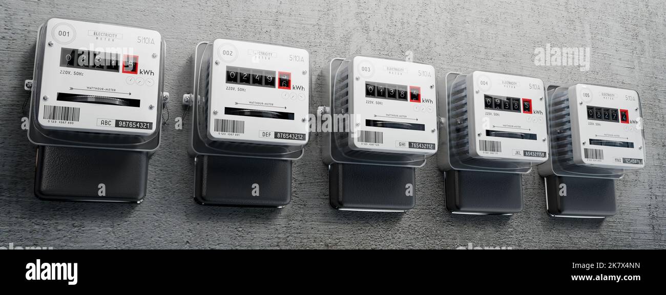 Electricity meters and concrete wall - 3D illustration Stock Photo - Alamy