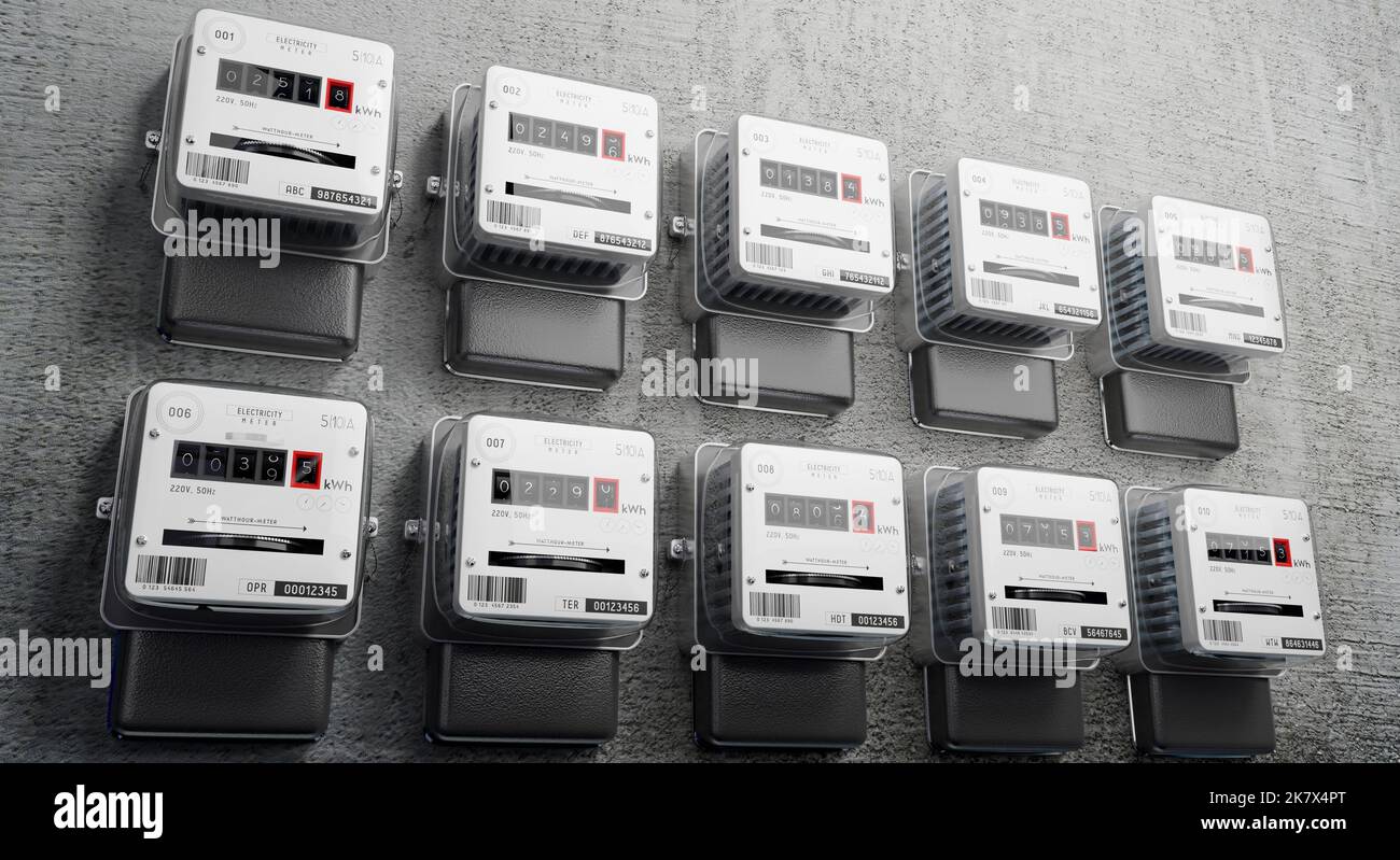 Electricity meters and concrete wall - 3D illustration Stock Photo - Alamy
