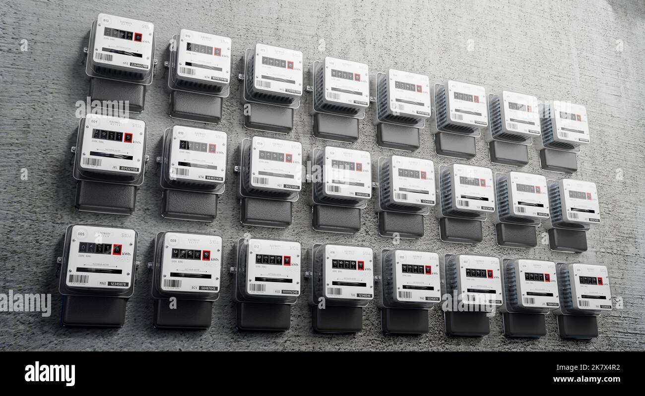 Electricity meters and concrete wall - 3D illustration Stock Photo - Alamy