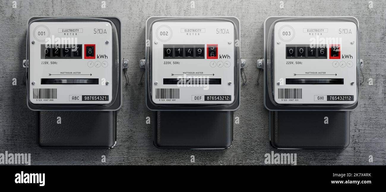 Electricity meters and concrete wall - 3D illustration Stock Photo - Alamy