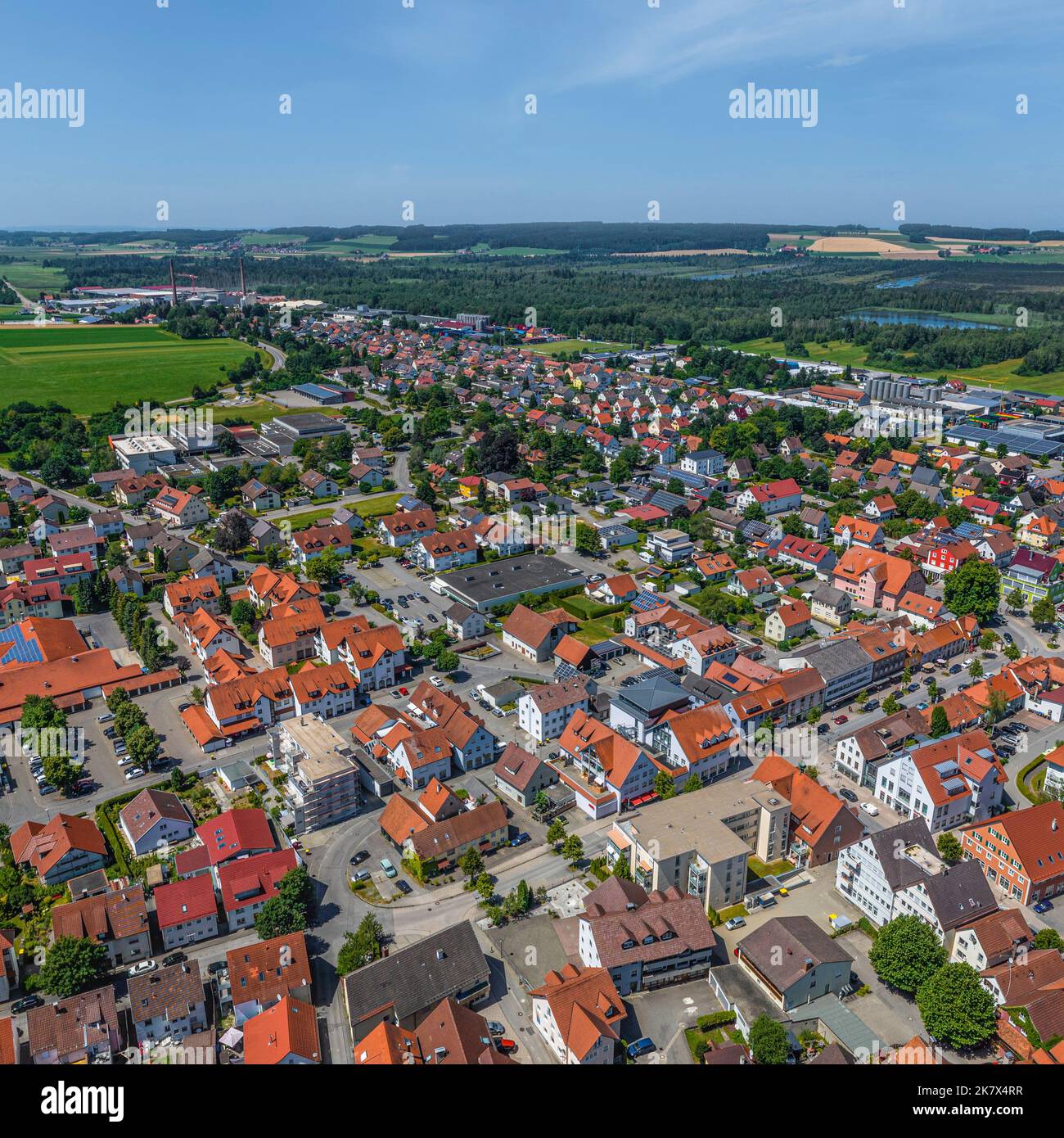 Aerial view to the little town of Bad Wurzach in Upper Swabia Stock ...