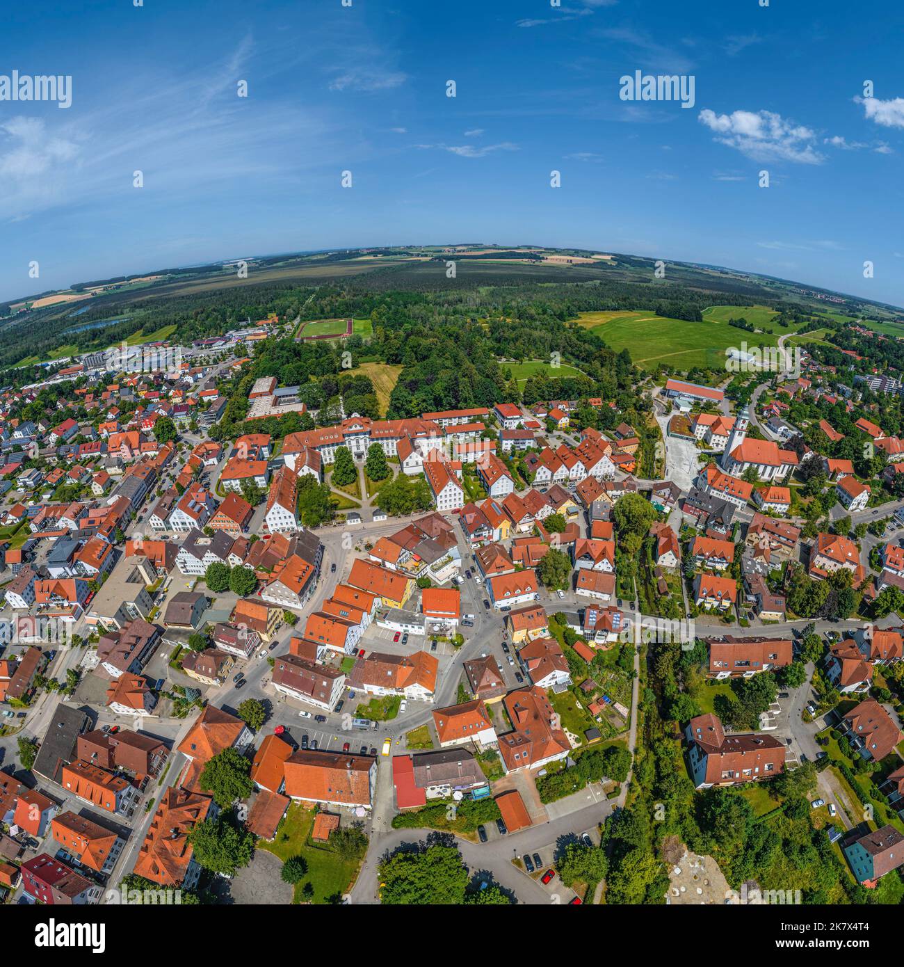 Aerial view to the little town of Bad Wurzach in Upper Swabia Stock ...