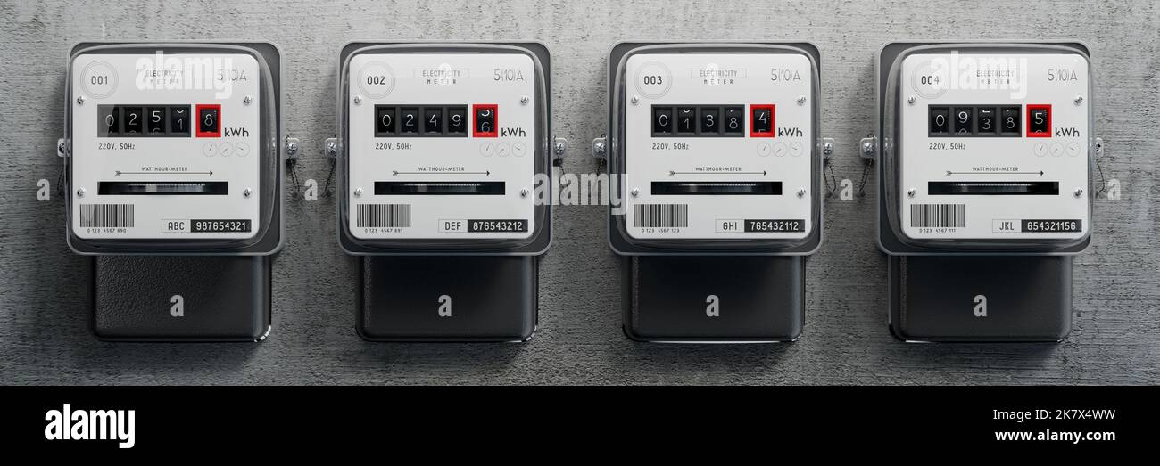 Electricity meters and concrete wall - 3D illustration Stock Photo - Alamy