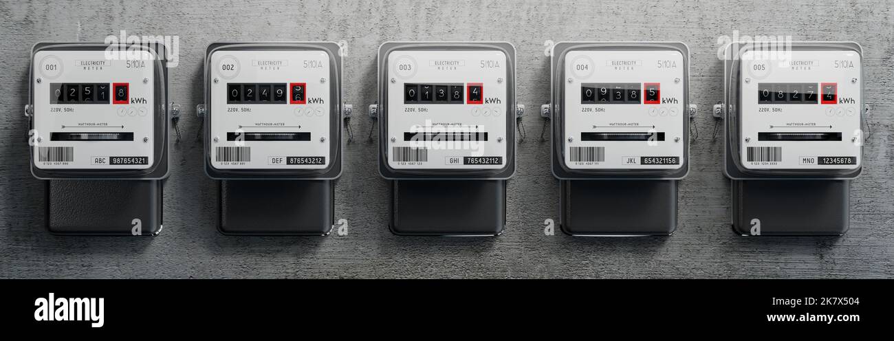 Electricity meters and concrete wall - 3D illustration Stock Photo - Alamy
