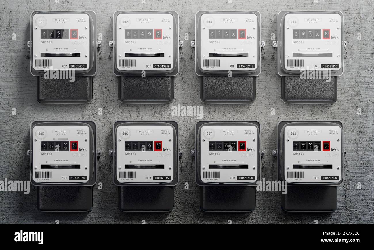 Electricity meters and concrete wall - 3D illustration Stock Photo - Alamy