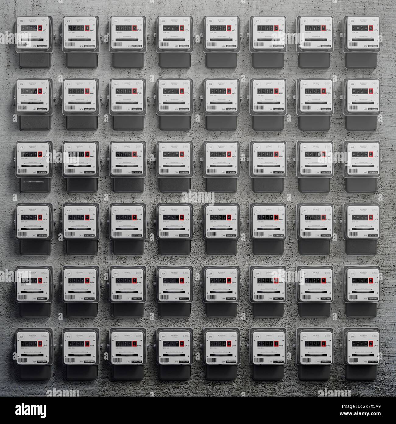 Electricity meters and concrete wall - 3D illustration Stock Photo - Alamy