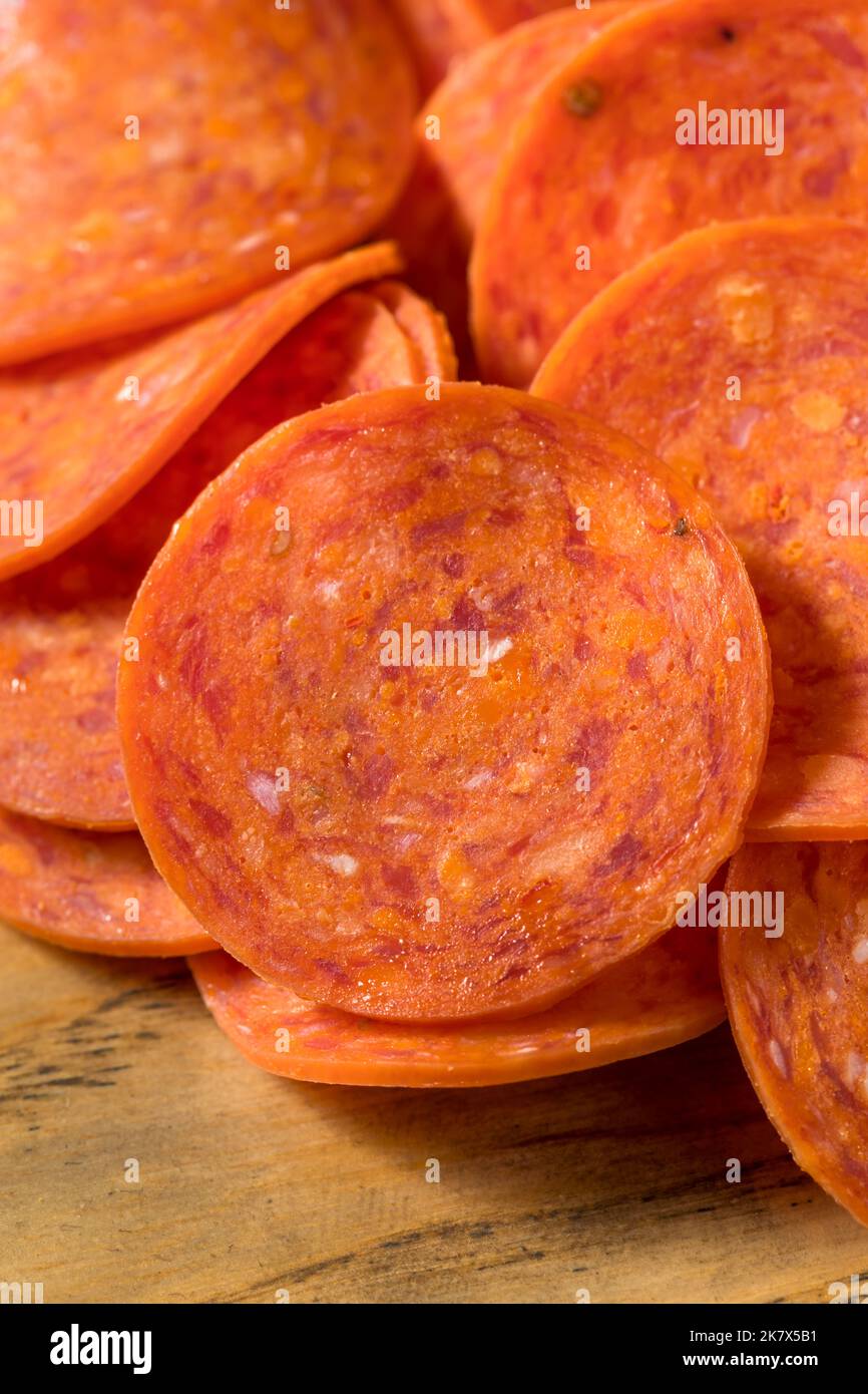 Organic Dry Beef Pepperoni Slices Ready to Eat Stock Photo - Alamy