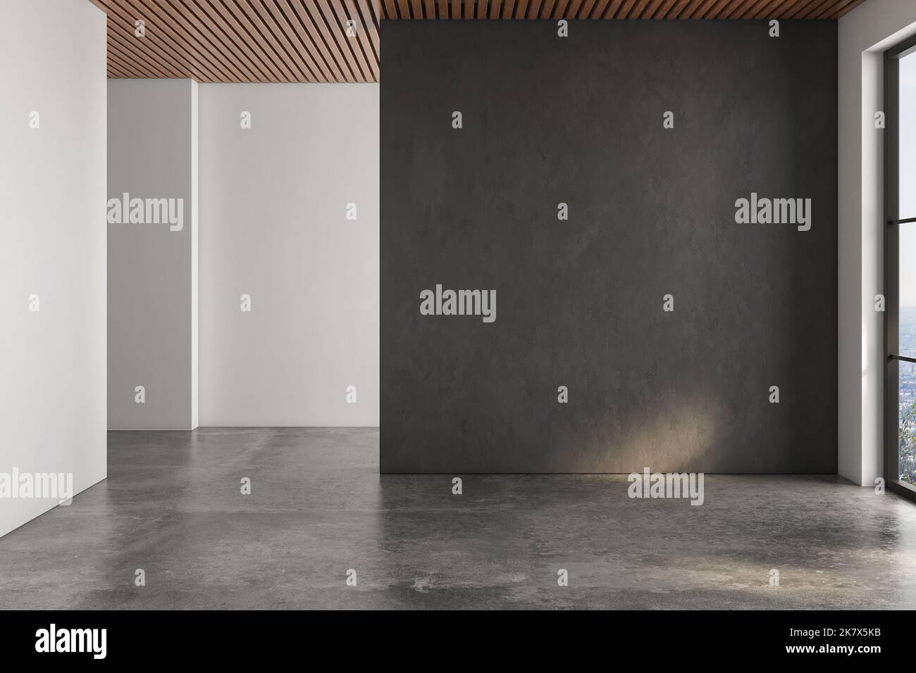 Realistic 3D rendering of empty room, beautiful sunlight and window ...