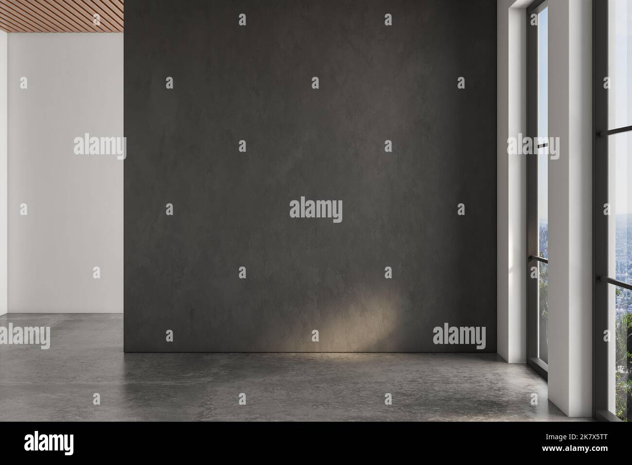 Realistic 3D rendering of empty room, beautiful sunlight and window ...