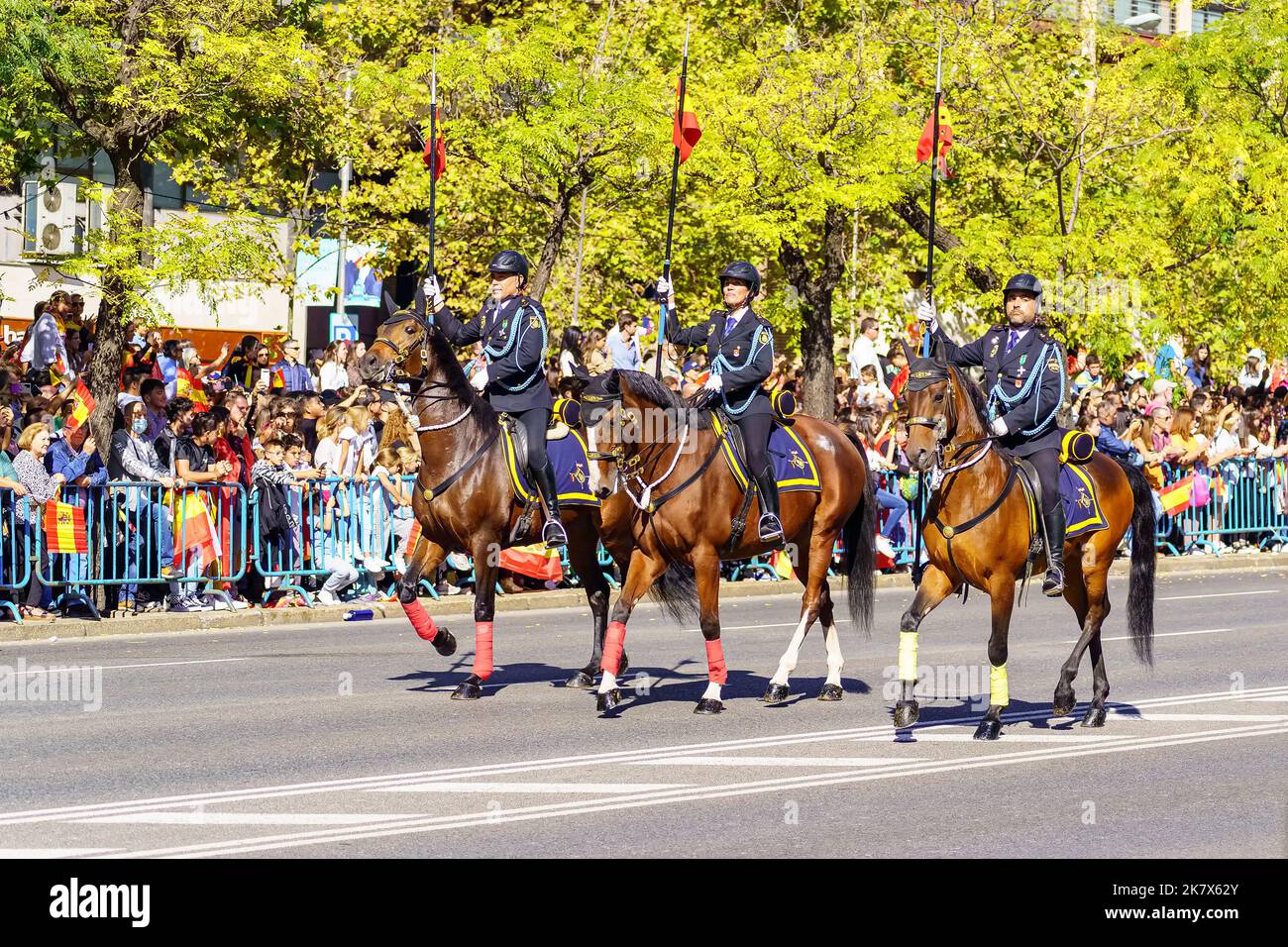 Madrid, Spain, October 12, 2022: Police on horseback parade through the ...