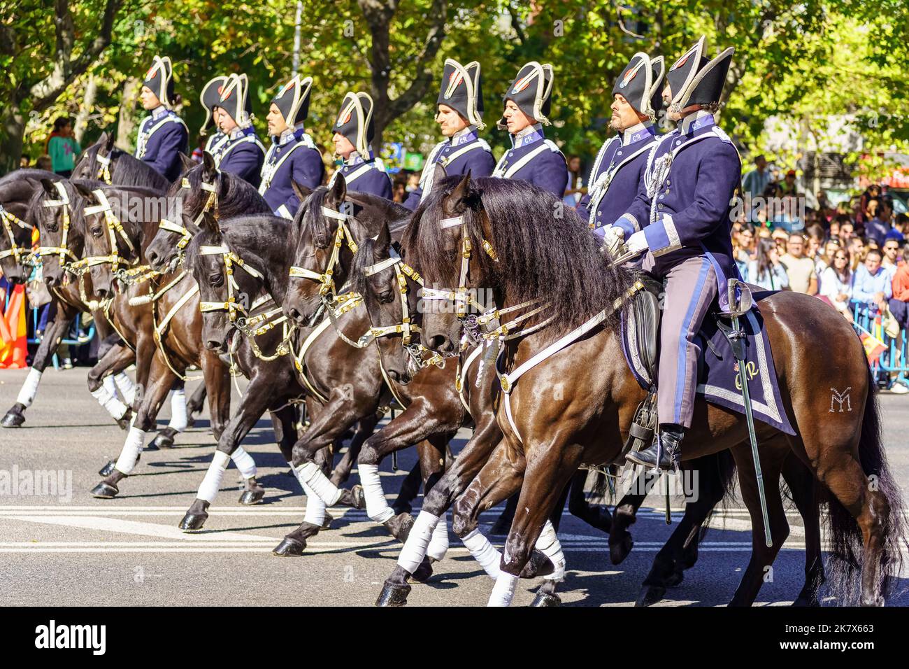 Madrid, Spain, October 12, 2022: Gala soldiers on horseback parade ...