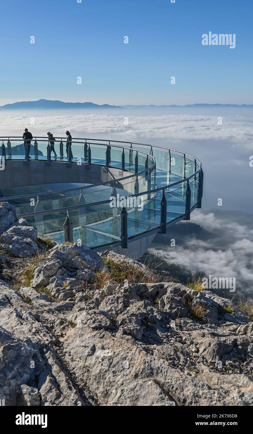 View of Skywalk Biokovo in Makarska, Croatia on October 19, 2022. Skywalk Biokovo has a ...