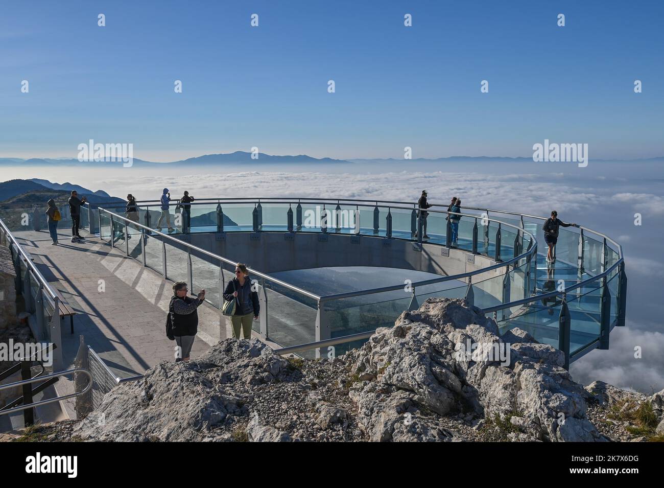 View of Skywalk Biokovo in Makarska, Croatia on October 19, 2022. Skywalk Biokovo has a ...