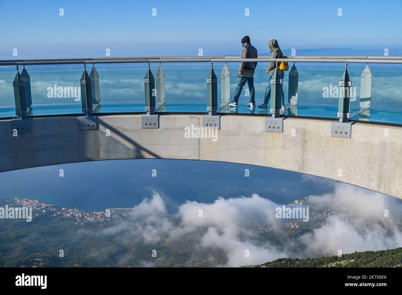 Tourists during a visit to Skywalk Biokovo in Makarska, Croatia on October 19, 2022. Skywalk ...