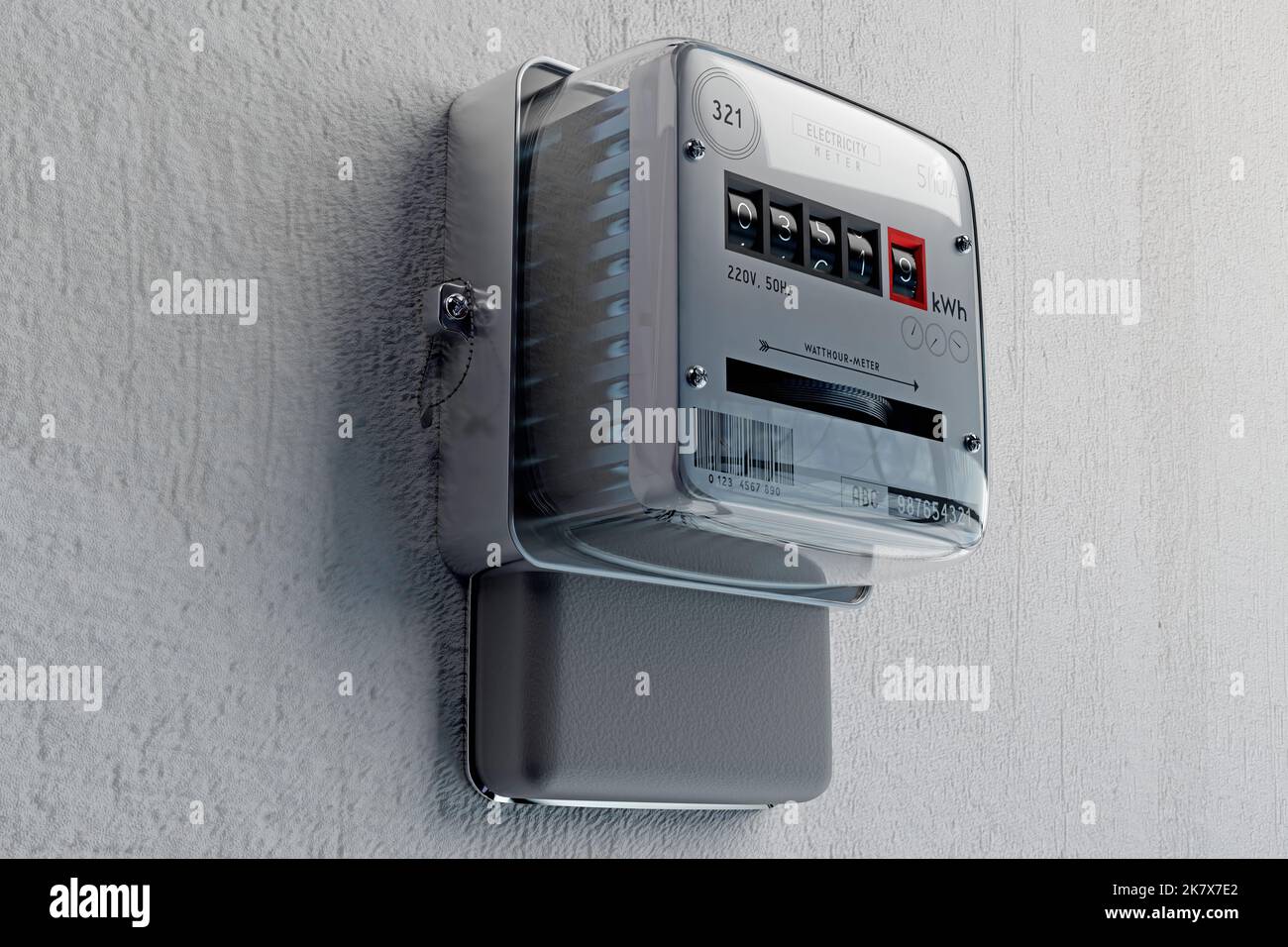 Electricity meter on concrete wall - 3D illustration Stock Photo - Alamy