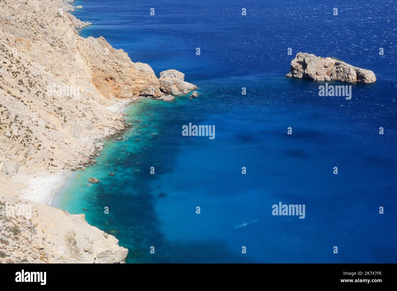 Marine panorama from the top of a cliff on the island of Amorgos ...