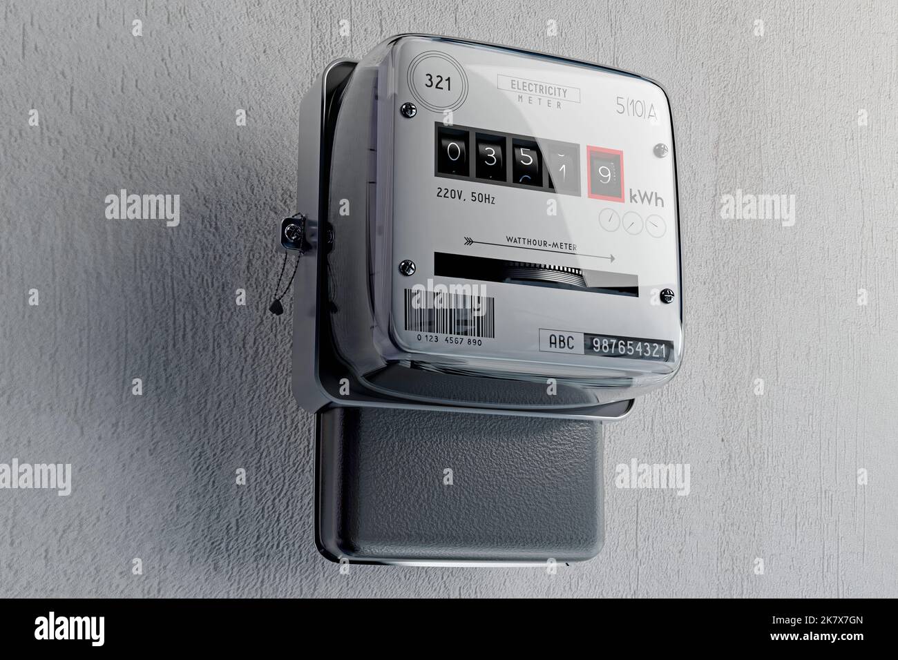 Electricity meter on concrete wall - 3D illustration Stock Photo - Alamy