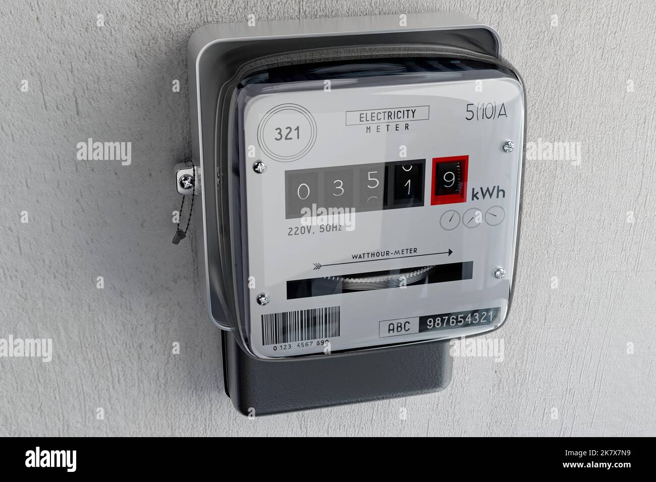 Electricity meter on concrete wall - 3D illustration Stock Photo - Alamy