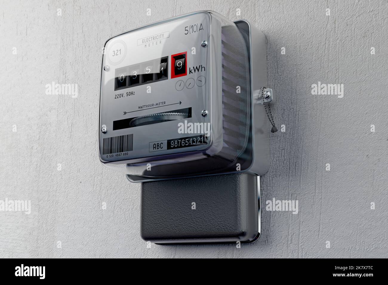 Electricity meter on concrete wall - 3D illustration Stock Photo - Alamy