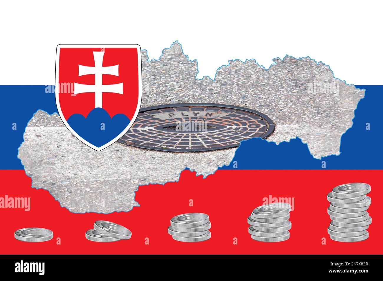 Outline map of Slovakia with the image of the national flag. Manhole ...