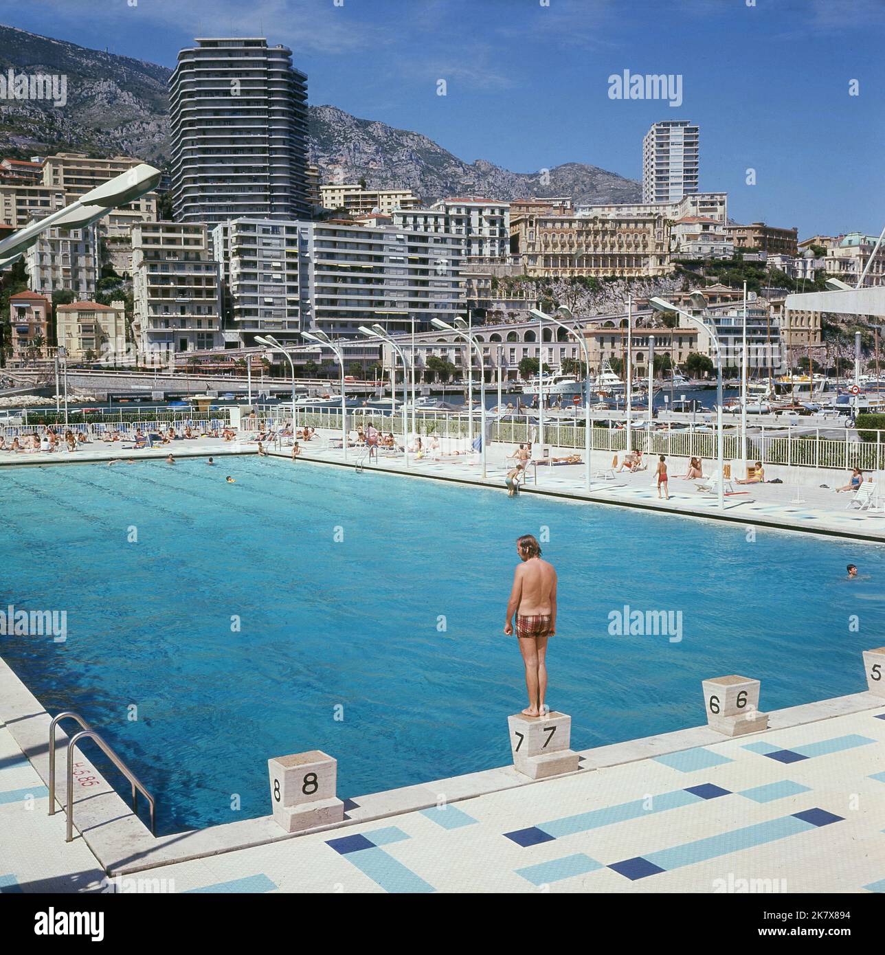 1964, historical, a view of the State Nautique Rainier III, a swimming ...