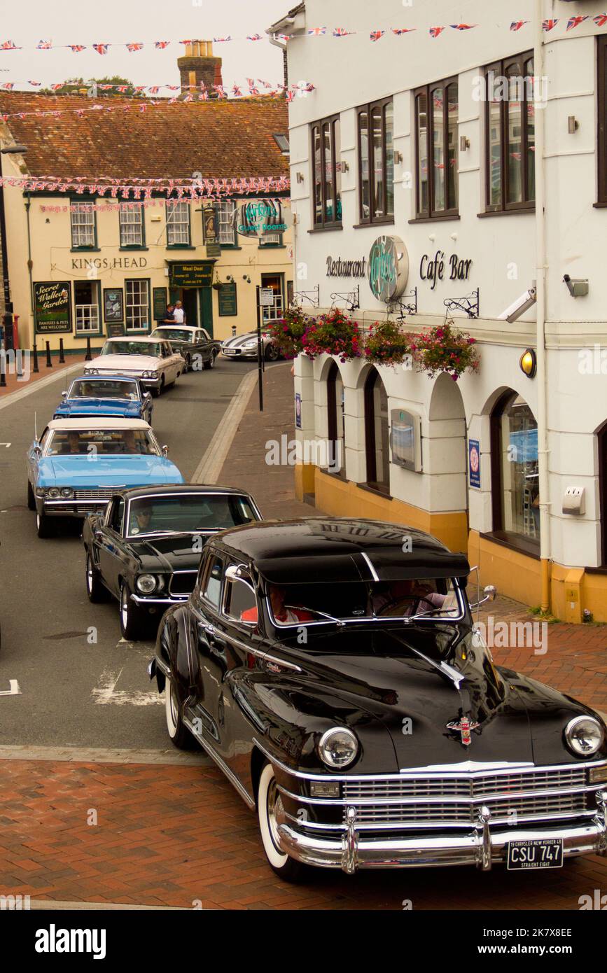 A selection of American cars cruising on the streets of Poole, Dorset ...