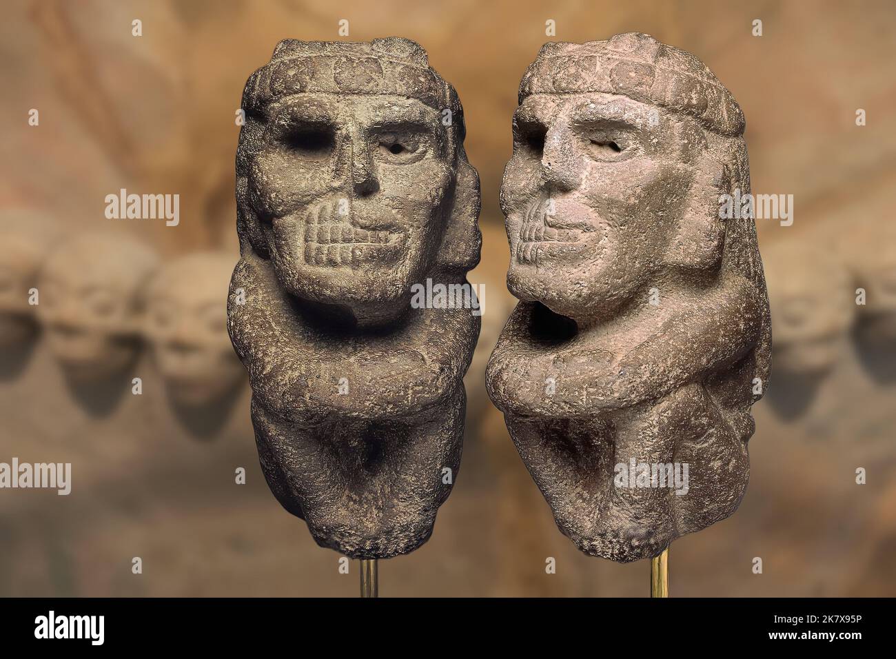 An Aztec statuette representing life and death, with a skull-shaped ...